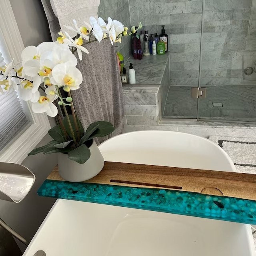 Epoxy Resin Bathroom Tray, Wood Bath Tray, Handmade Tub Tray, Funky ...