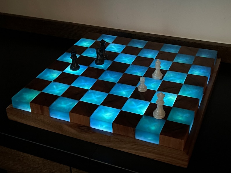 Handmade Illuminated Walnut Chess Set, Epoxy Resin Board - Etsy
