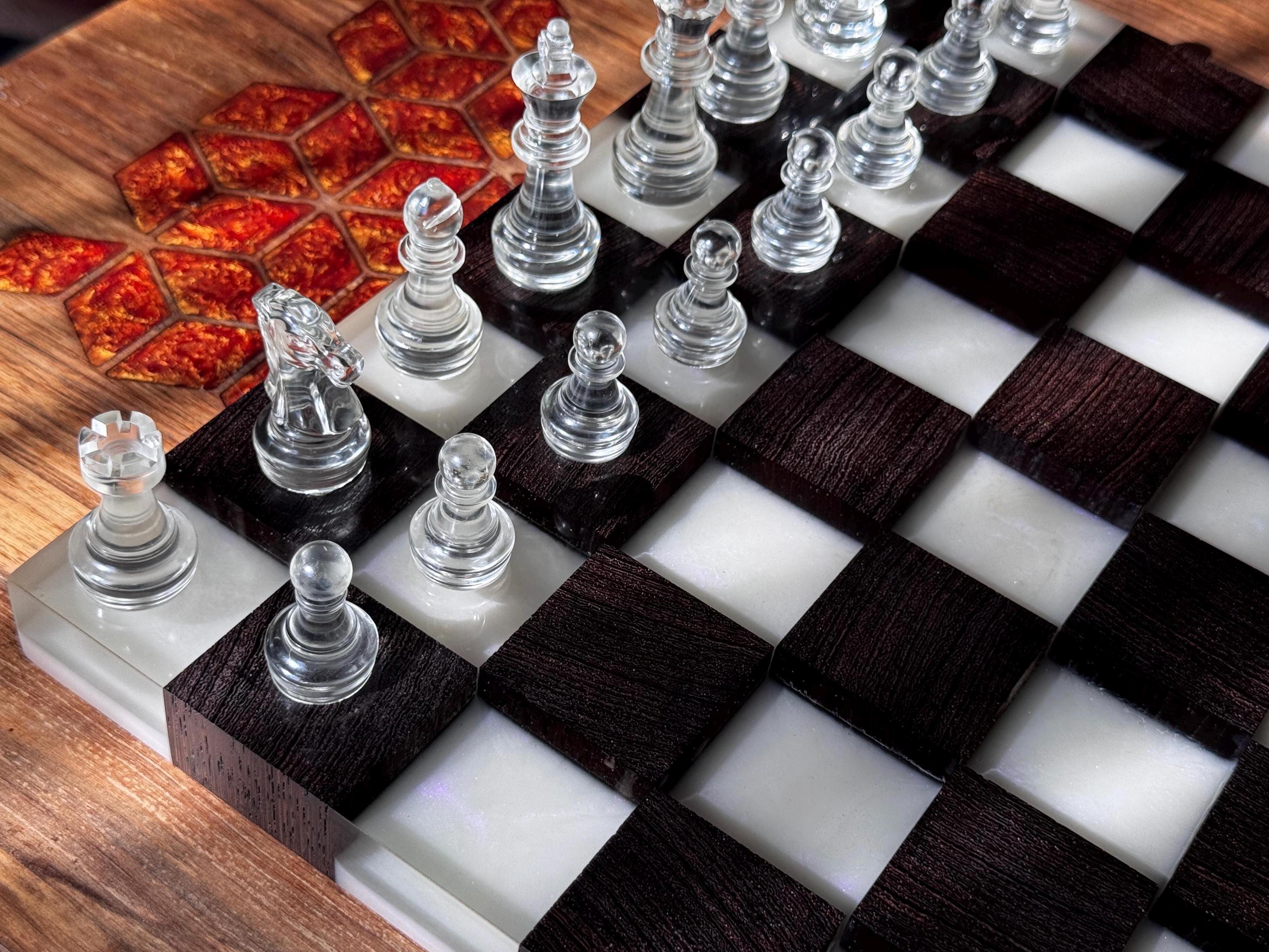 Handmade Walnut Wood & Resin Chess Set, Personalized Board - Etsy