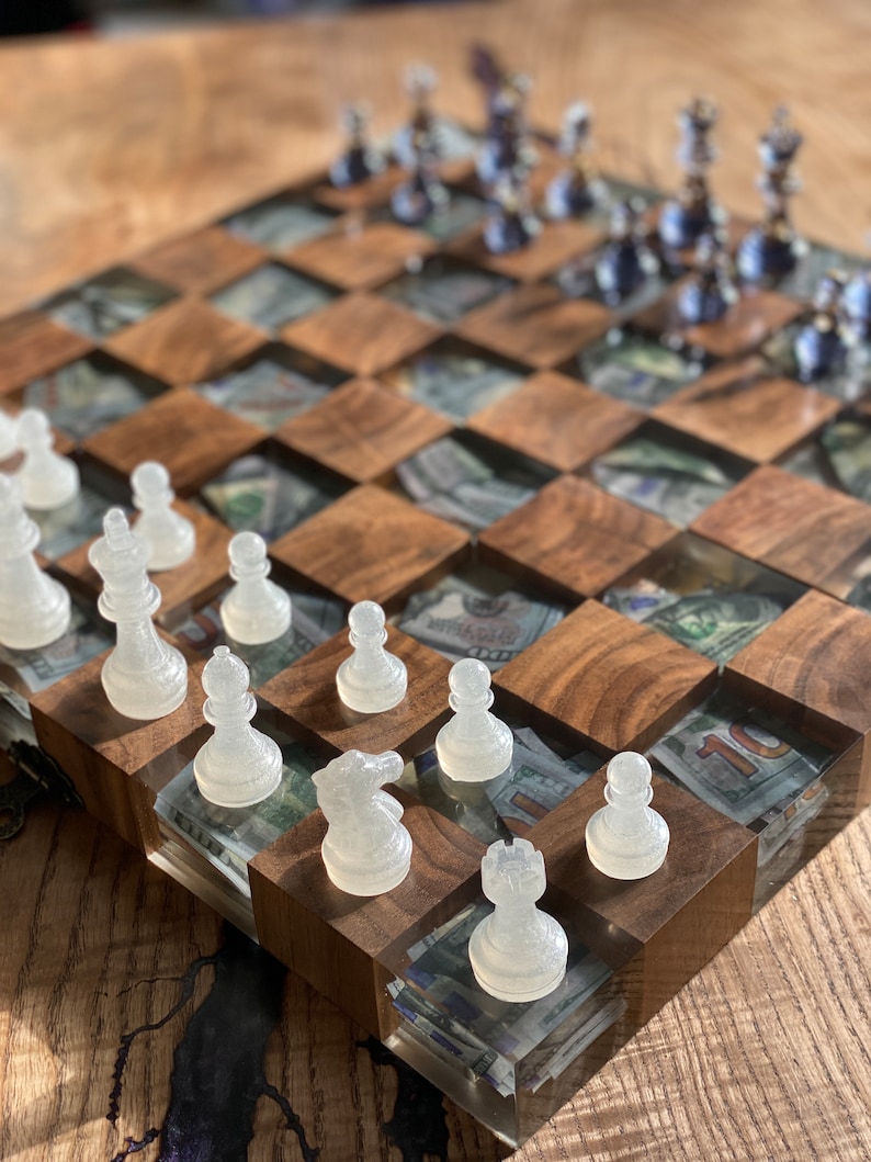 Handmade Walnut Wood & Resin Chess Board Set - Etsy