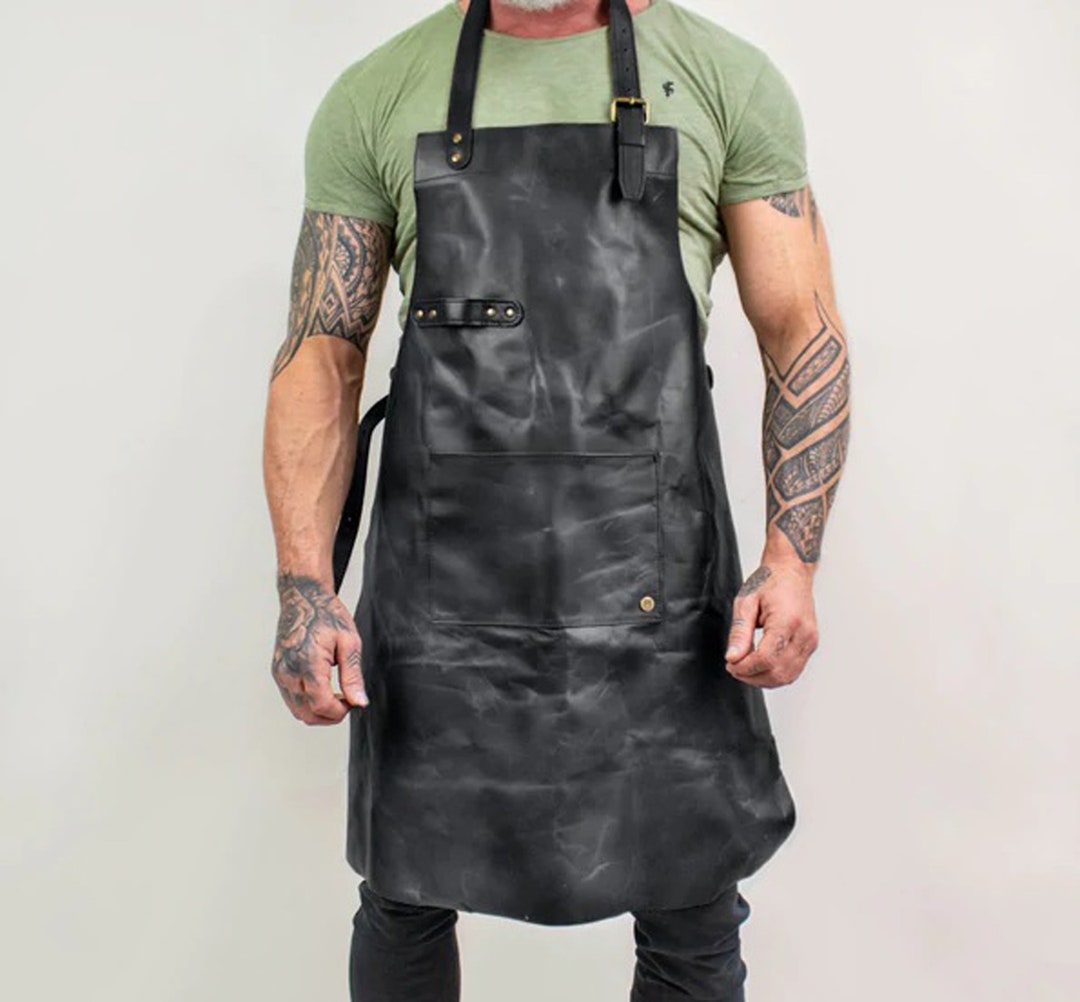 Apron Real Leather Dark Black Butcher Apron Cook Apron BBQ - Etsy