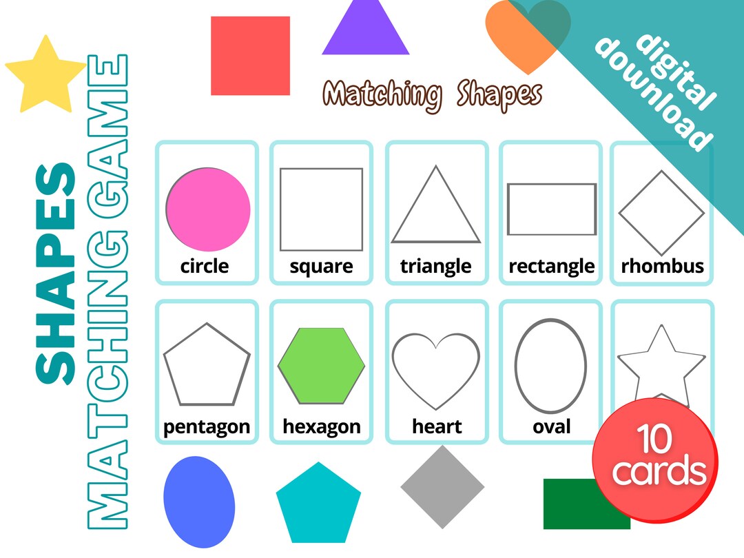 Shapes Matching Card Game for Toddlers Printable Homeschool Montessori ...