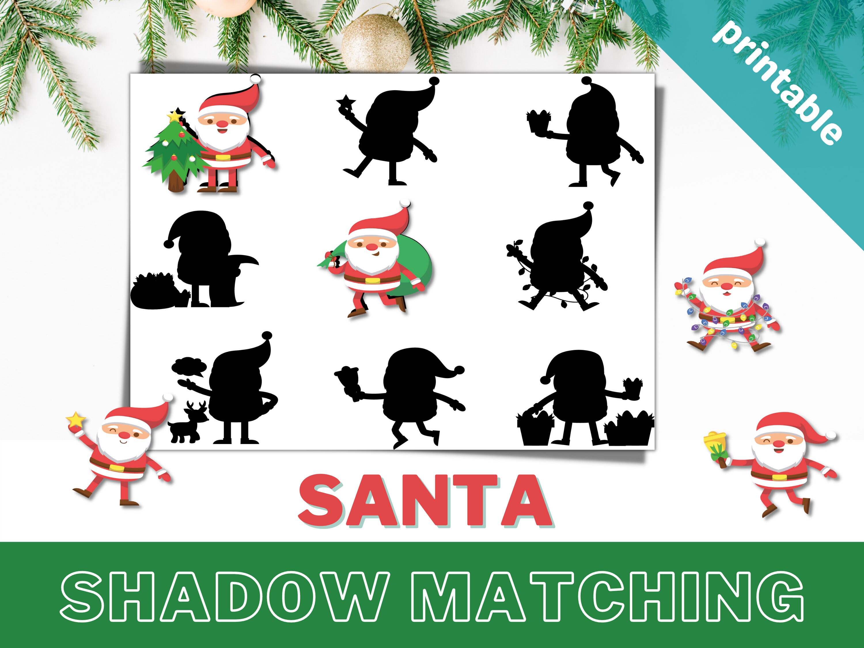Santa Shadow Matching Game Printable Homeschool Montessori - Etsy