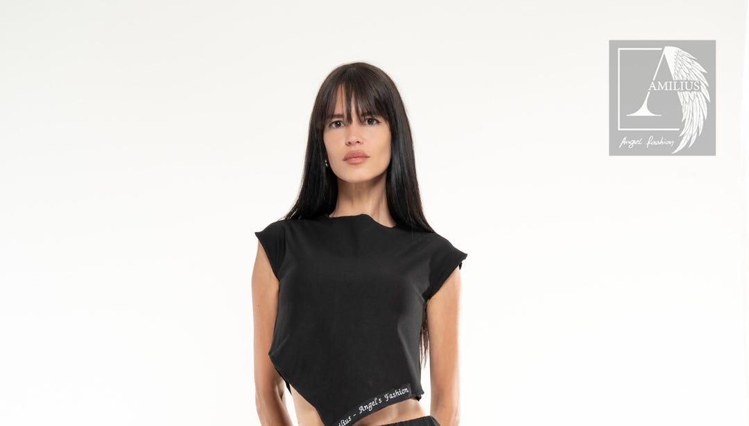 Black Asymmetrical Crop Top | Avant-garde Minimalist Sleeveless Top ...
