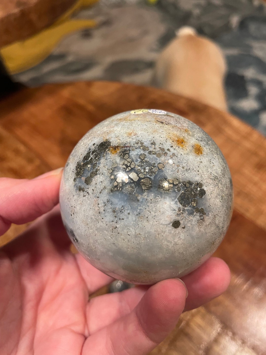 Light Blue Agate Sphere With Pyrite | Polished Agate Altar Home Decor ...