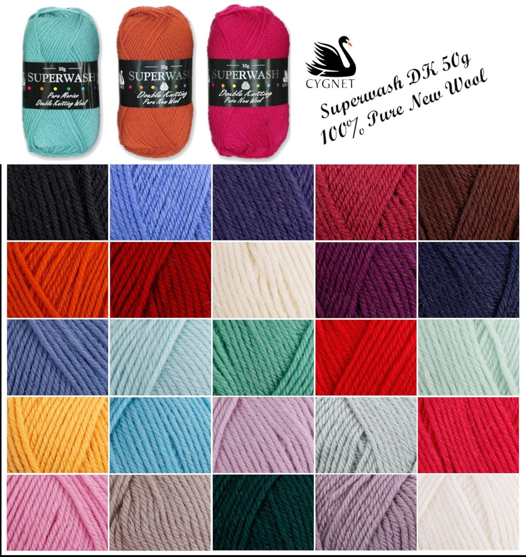 Cygnet Pure Wool Superwash DK 50g Knitting Crochet Yarn - Etsy UK