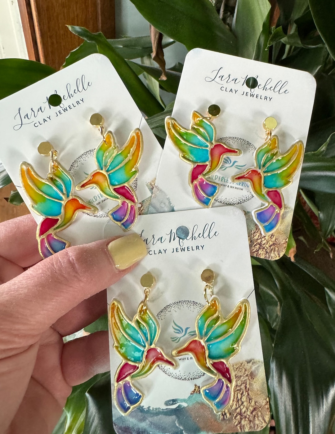 Hummingbird Earrings / Stained Glass Earrings/ Polymer Clay Earrings ...