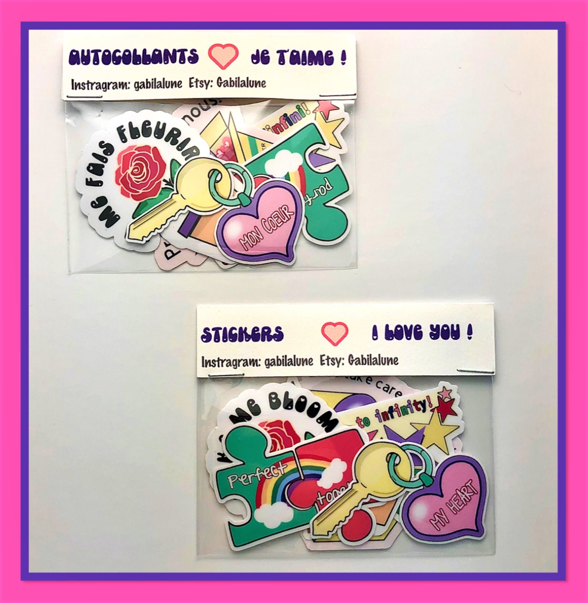 English-French. Pack of stickers I love you ''I LOVE YOU'' sticker pack ...