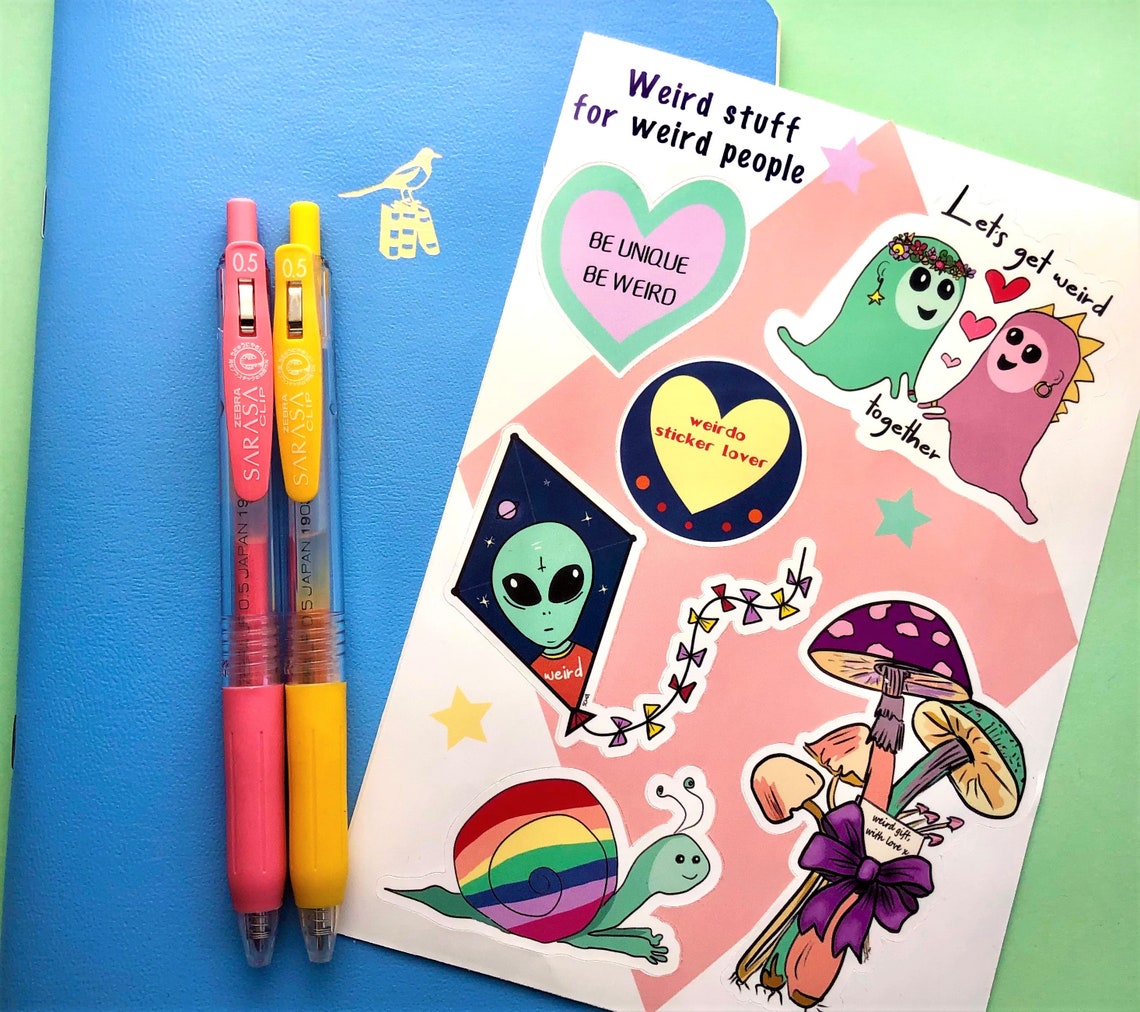 Handmade Sticker Sheet. Weird Stuff for Weird People. - Etsy UK