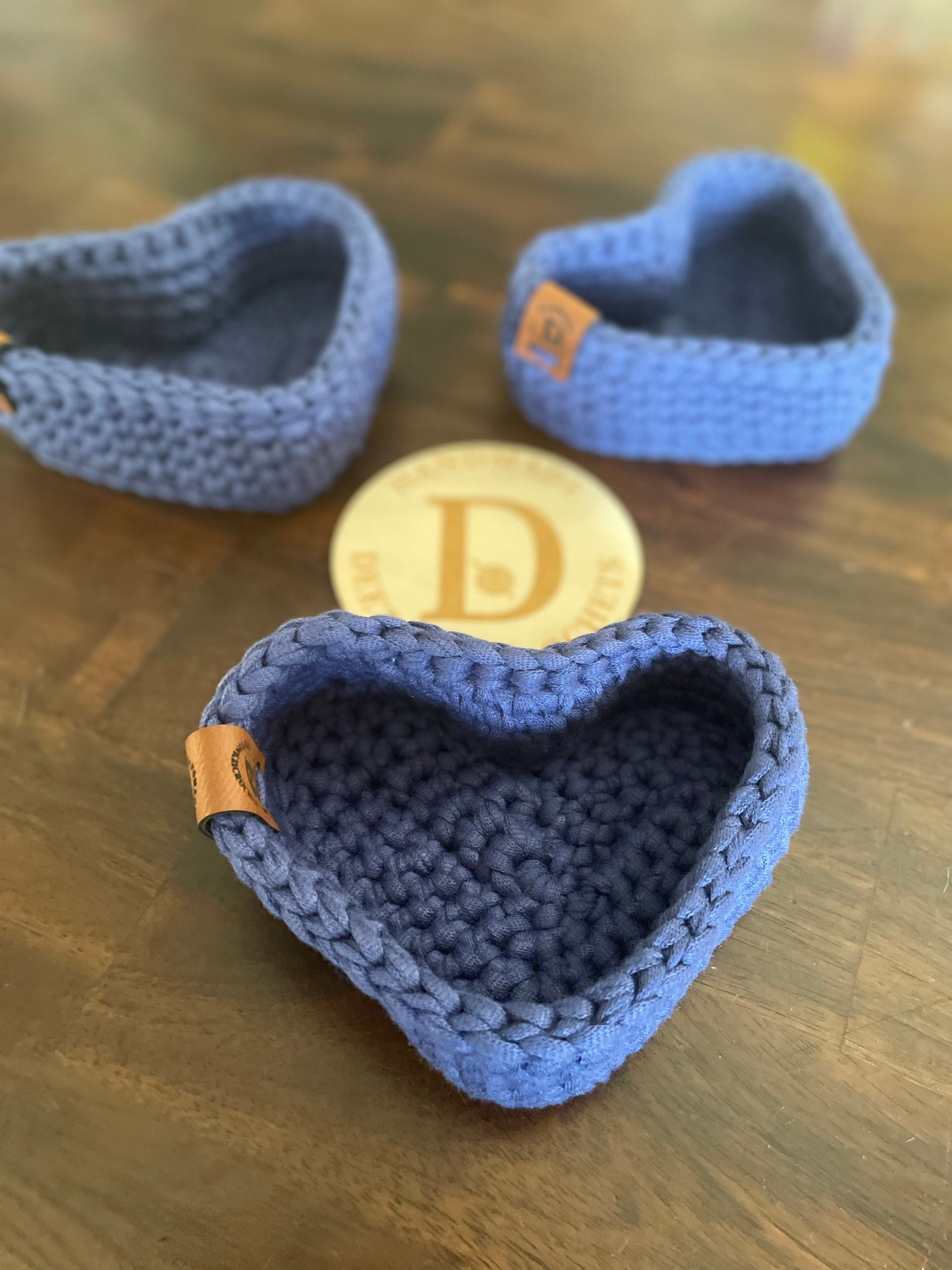 Crochet Heart Shaped Basket trinket Basket - Etsy