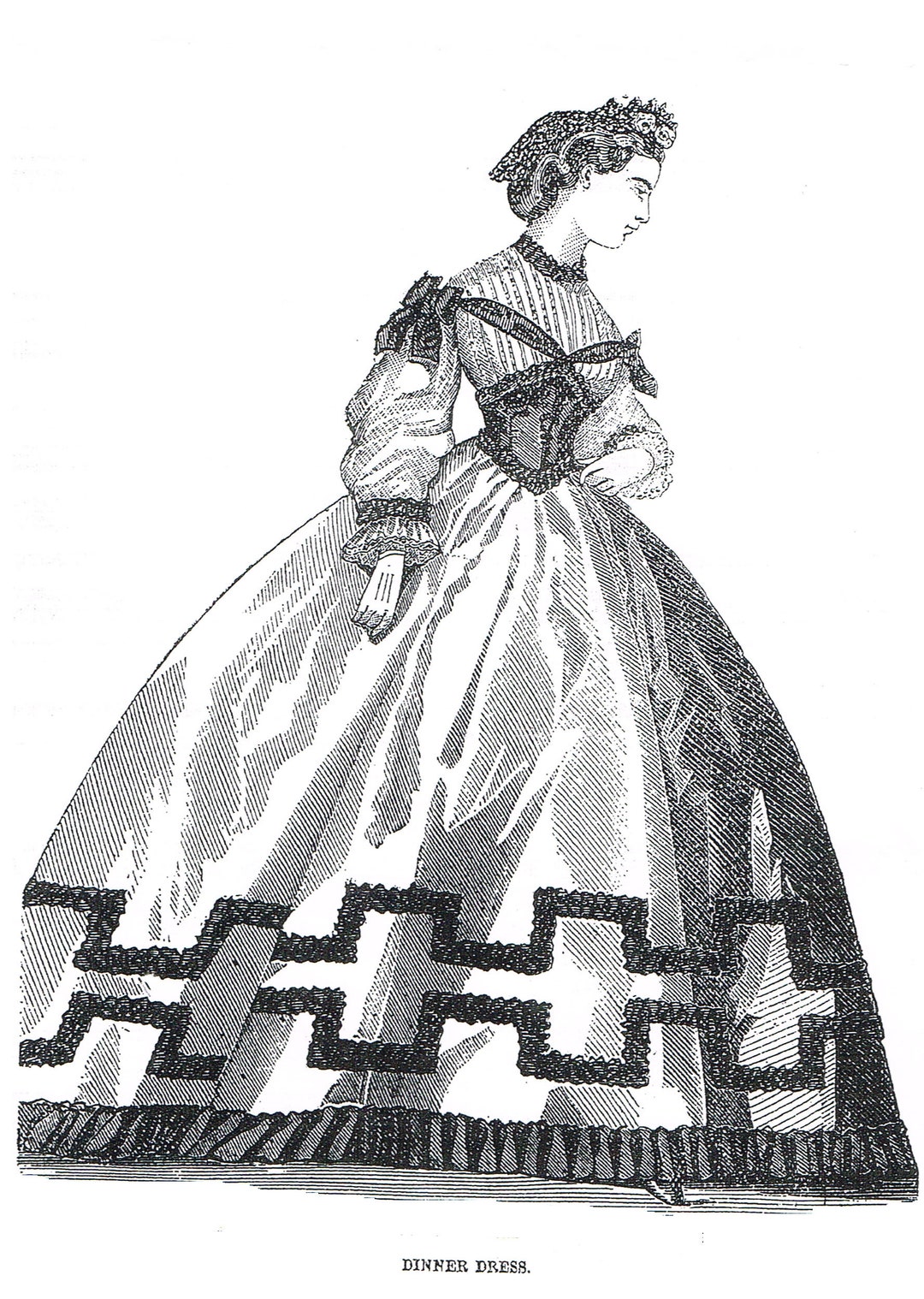 1864 Dinner Dress Pattern for Antique French Fashion China Doll #163 - Etsy