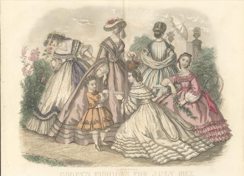 1863 Godey's Watering Place Dress Pattern Antique French Fashion Doll ...