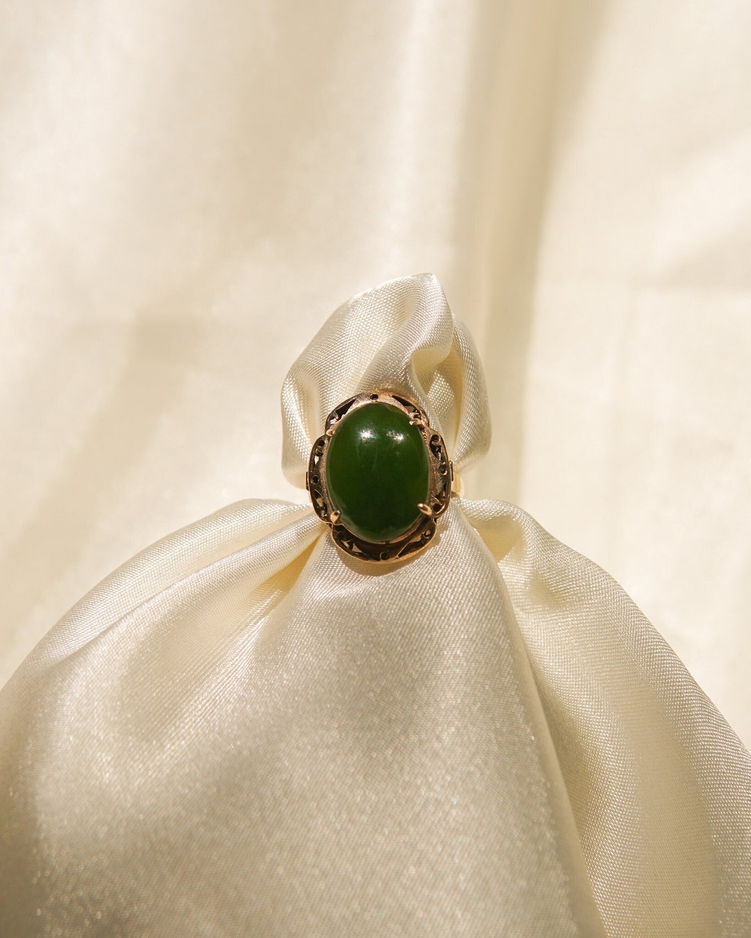 Vintage Estate Ornate Nephrite Cut Out Ring 14K Yellow Gold Rare Find ...