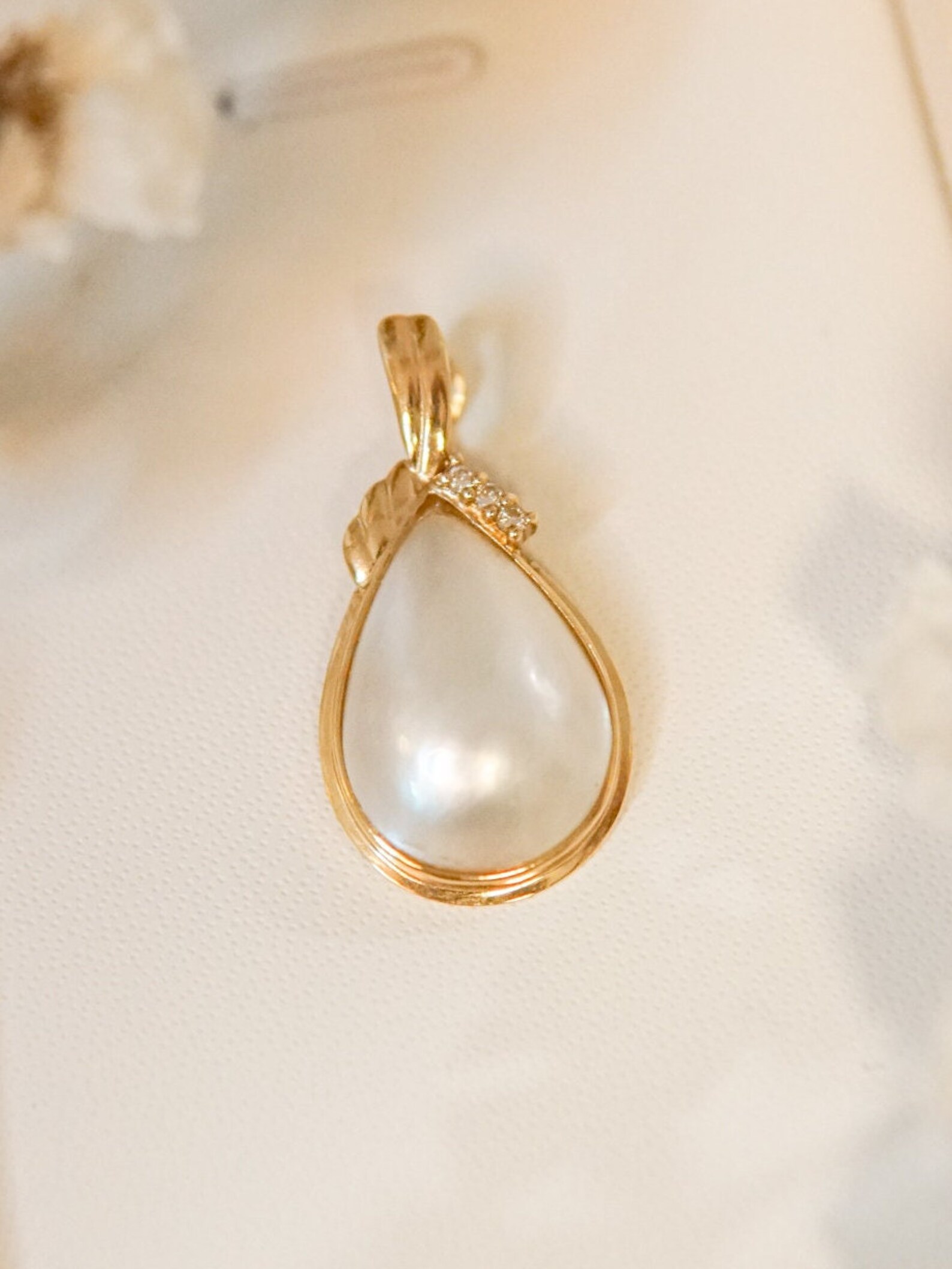 Estate Pear Mabe and Diamond Drop Pendant - Etsy