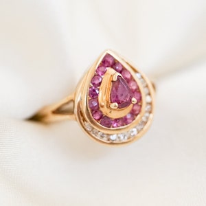 Estate Ruby and Diamond Drip Ring - Etsy