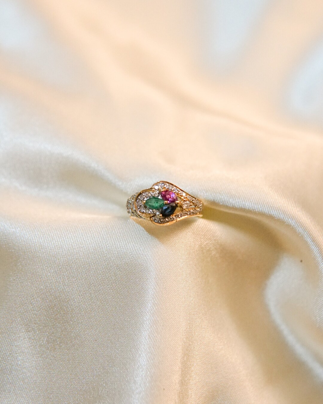 Vintage Tri Gem Diamond Layer Ring - Etsy