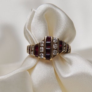 Retro Ruby and Diamond Tower Ring - Etsy