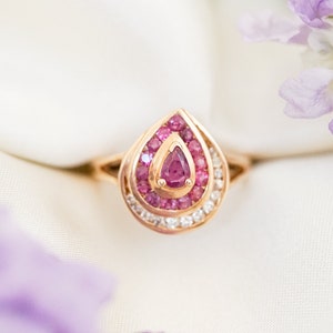 Estate Ruby and Diamond Drip Ring - Etsy