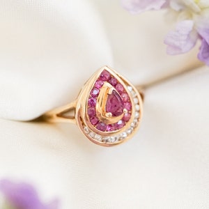 Estate Ruby and Diamond Drip Ring - Etsy