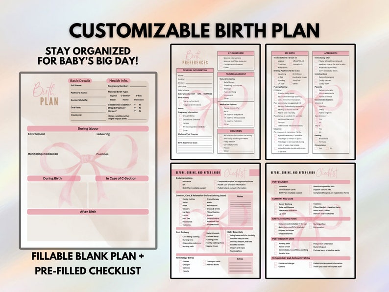 Editable Birth Plan Template, Printable Birthing Plan Bundle, Pregnancy ...