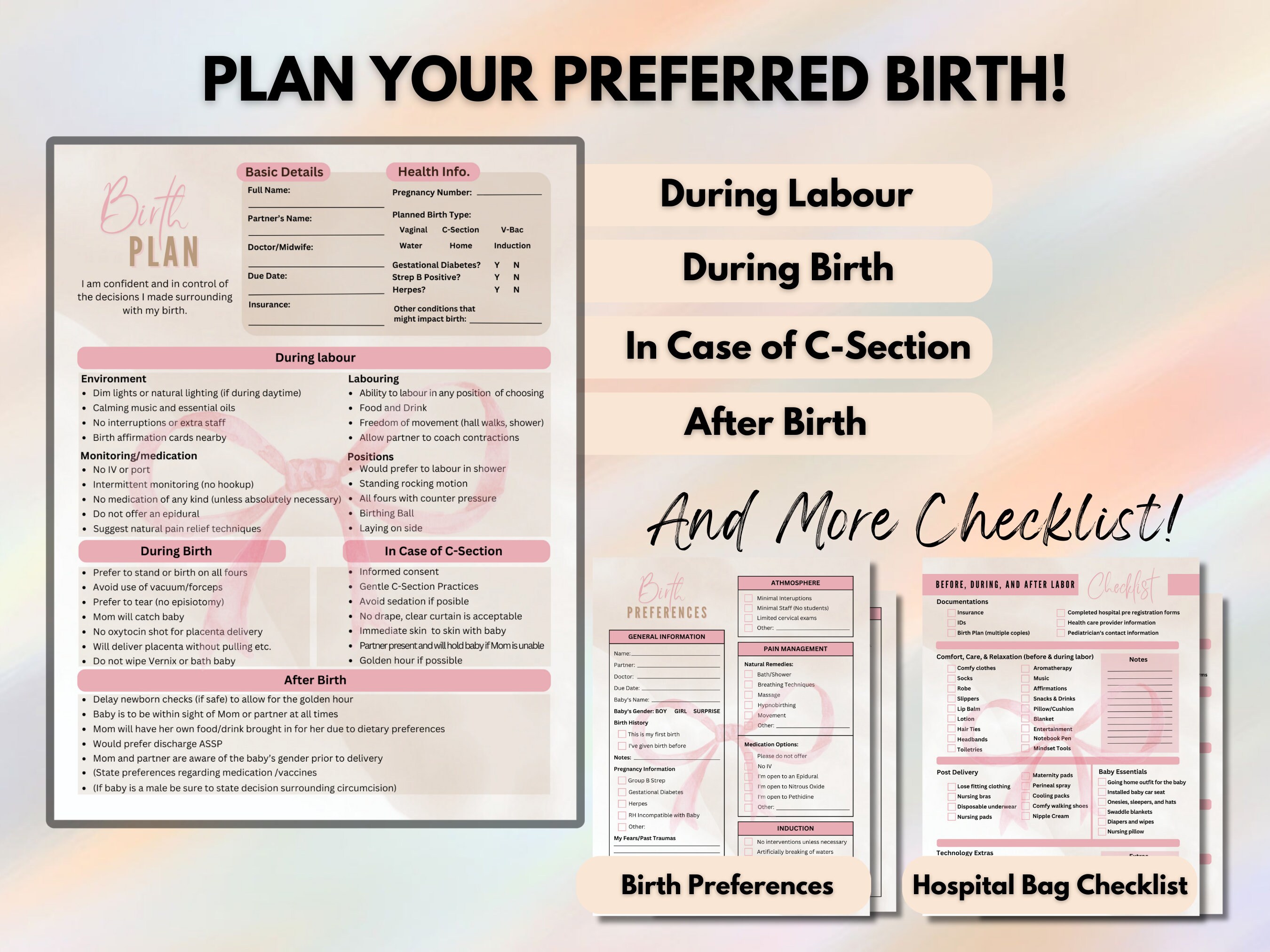 Editable Birth Plan Template, Printable Birthing Plan Bundle, Pregnancy ...