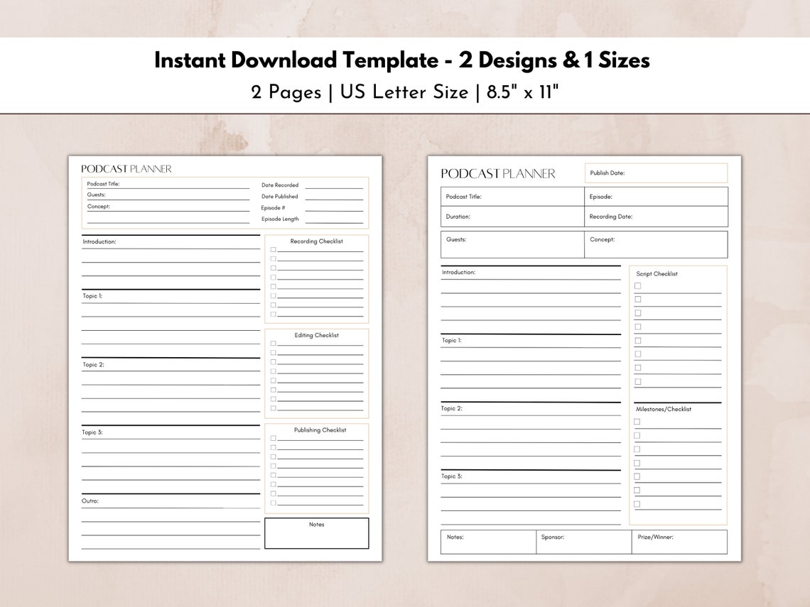 Podcast Planner Printable Podcast Content Planning Template - Etsy