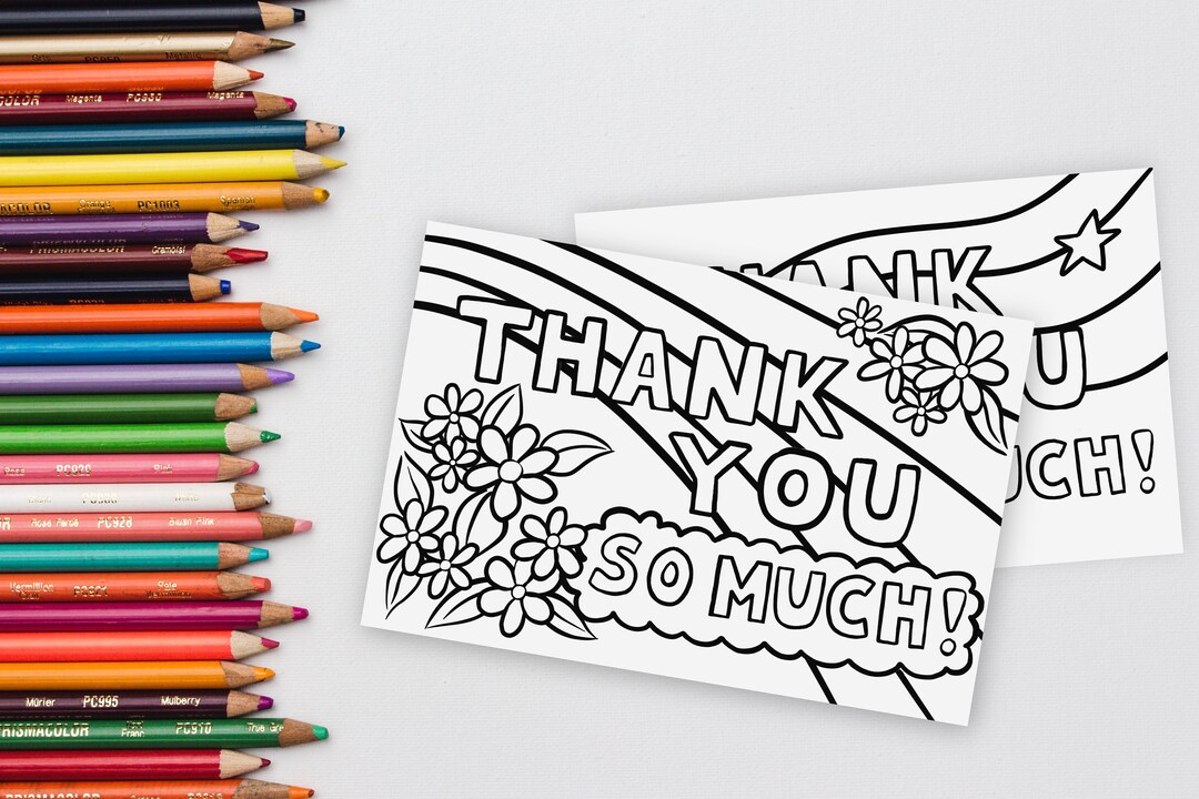 Coloring Thank You Cards 2pc Printable - Etsy