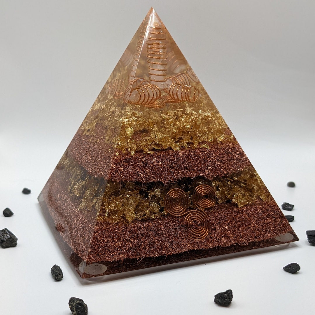 Large Gold Orgone Pyramid With Triskelion Spiral Celtic Gift for Mental ...