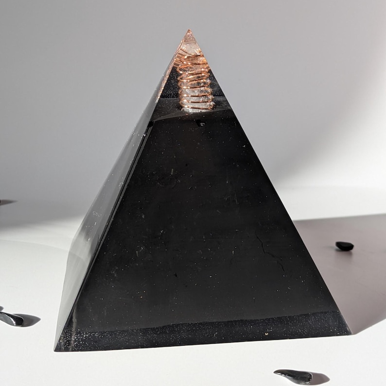 Handmade Orgonite Pyramid With Copper, Quartz & Shungite – Resin Desk ...