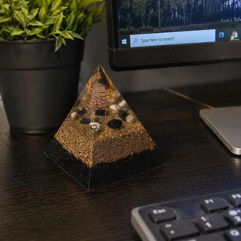 Black Orgonite Pyramid With Copper Coil | Handmade Resin Crystal ...