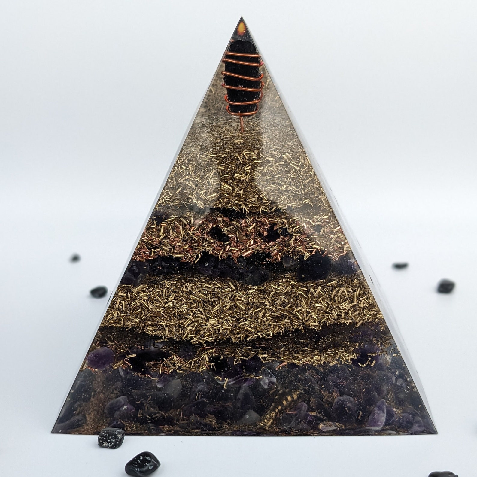 Orgonite Pyramid – Handmade Quartz, Black Tourmaline & Amethyst – Resin ...