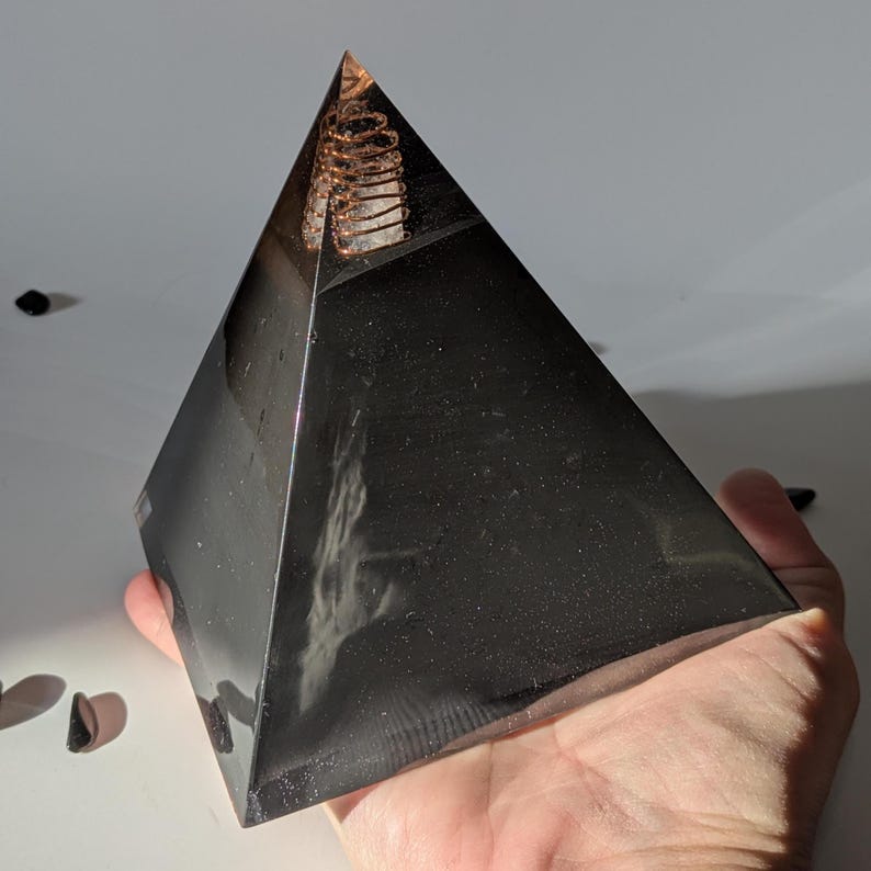 Handmade Orgonite Pyramid With Copper, Quartz & Shungite – Resin Desk ...