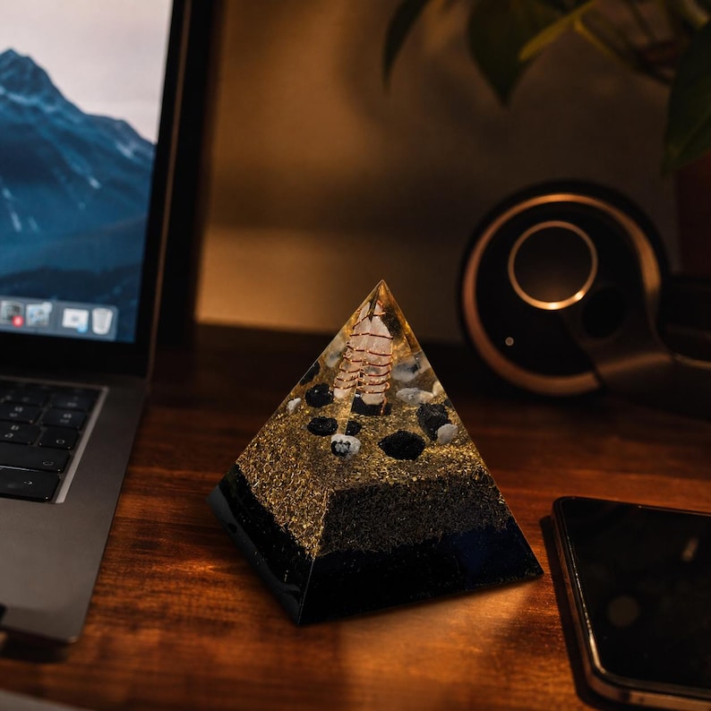 Black Orgonite Pyramid With Copper Coil | Handmade Resin Crystal ...