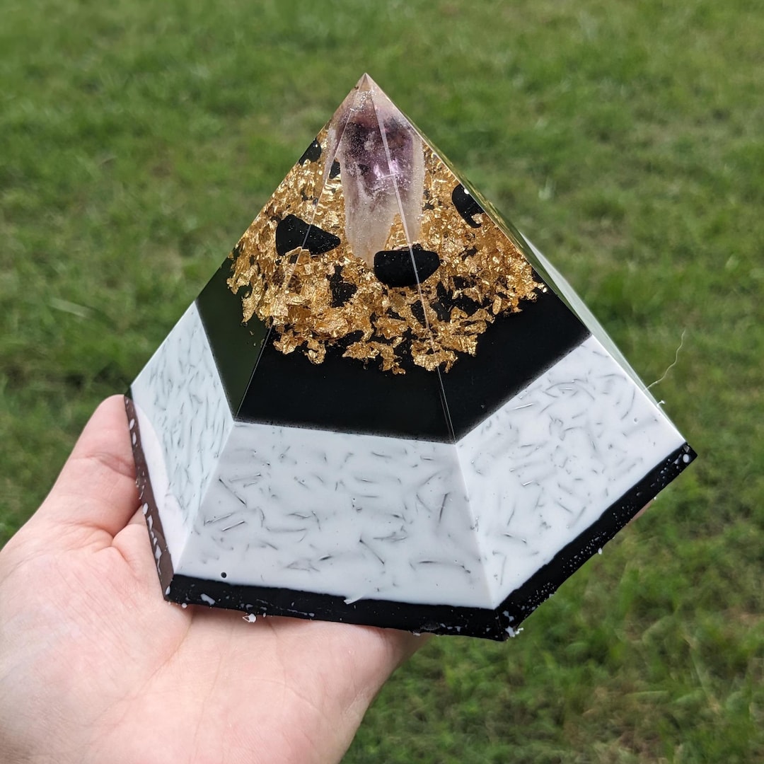 Large Handmade Orgonite Pyramid - Crystal for EMF and 5G Cell Phone Protection - Raw Authentic ...