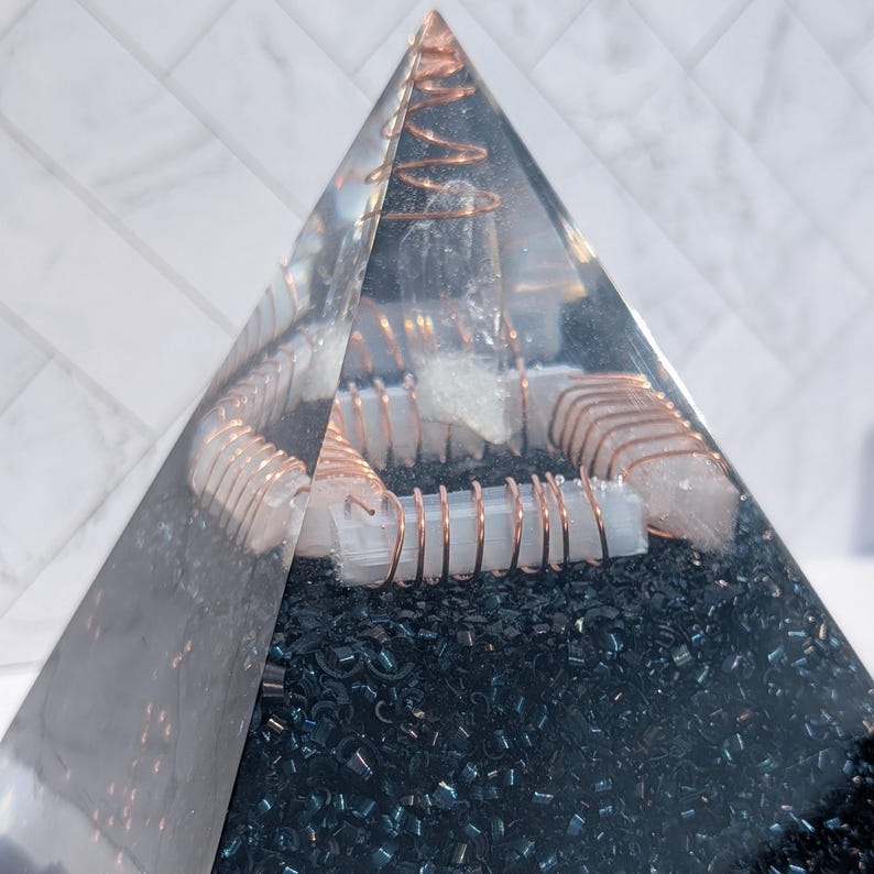 Large Orgonite Pyramid – Selenite Quartz Pyramid – Copper Orgonite Desk ...