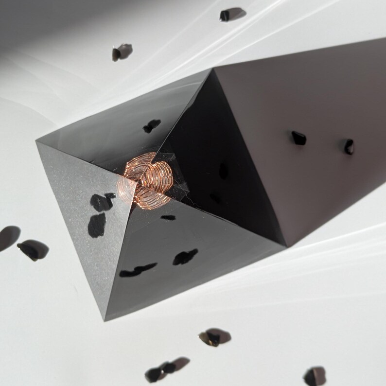 Handmade Orgonite Pyramid With Copper, Quartz & Shungite – Resin Desk ...