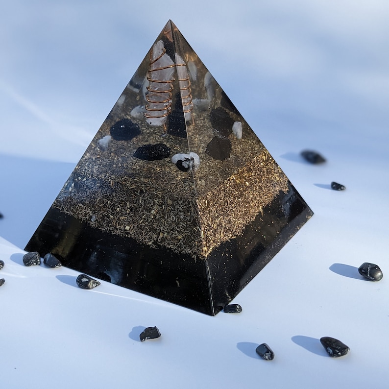 Black Orgonite Pyramid With Copper Coil | Handmade Resin Crystal ...