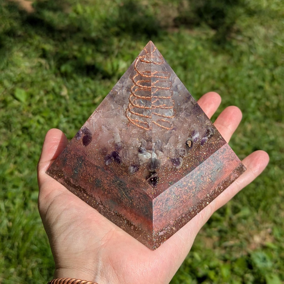 Orgonite Pyramid | EMF Awareness Decor | Handmade Resin Pyramid With ...