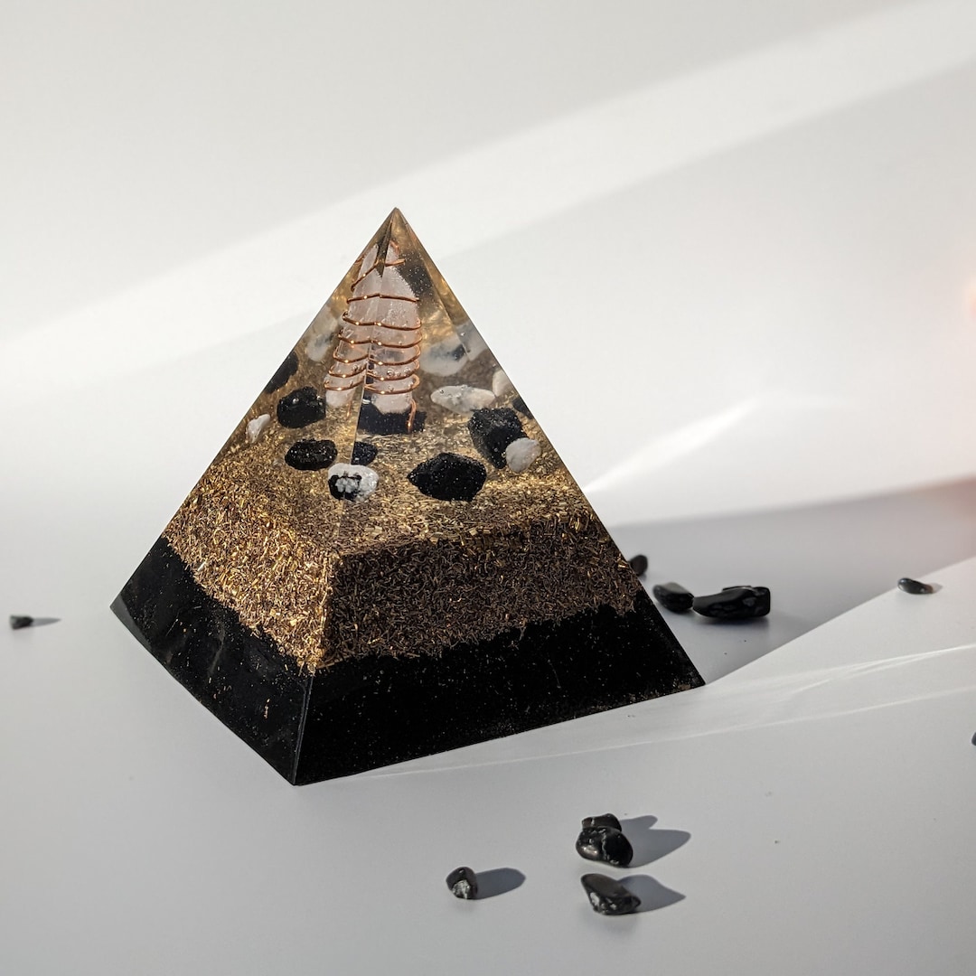 Black Orgonite Pyramid With Copper Coil | Handmade Resin Crystal ...