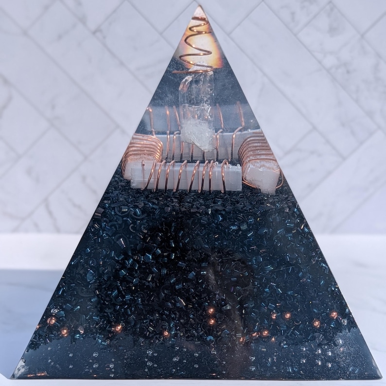 Large Orgonite Pyramid – Selenite Quartz Pyramid – Copper Orgonite Desk ...