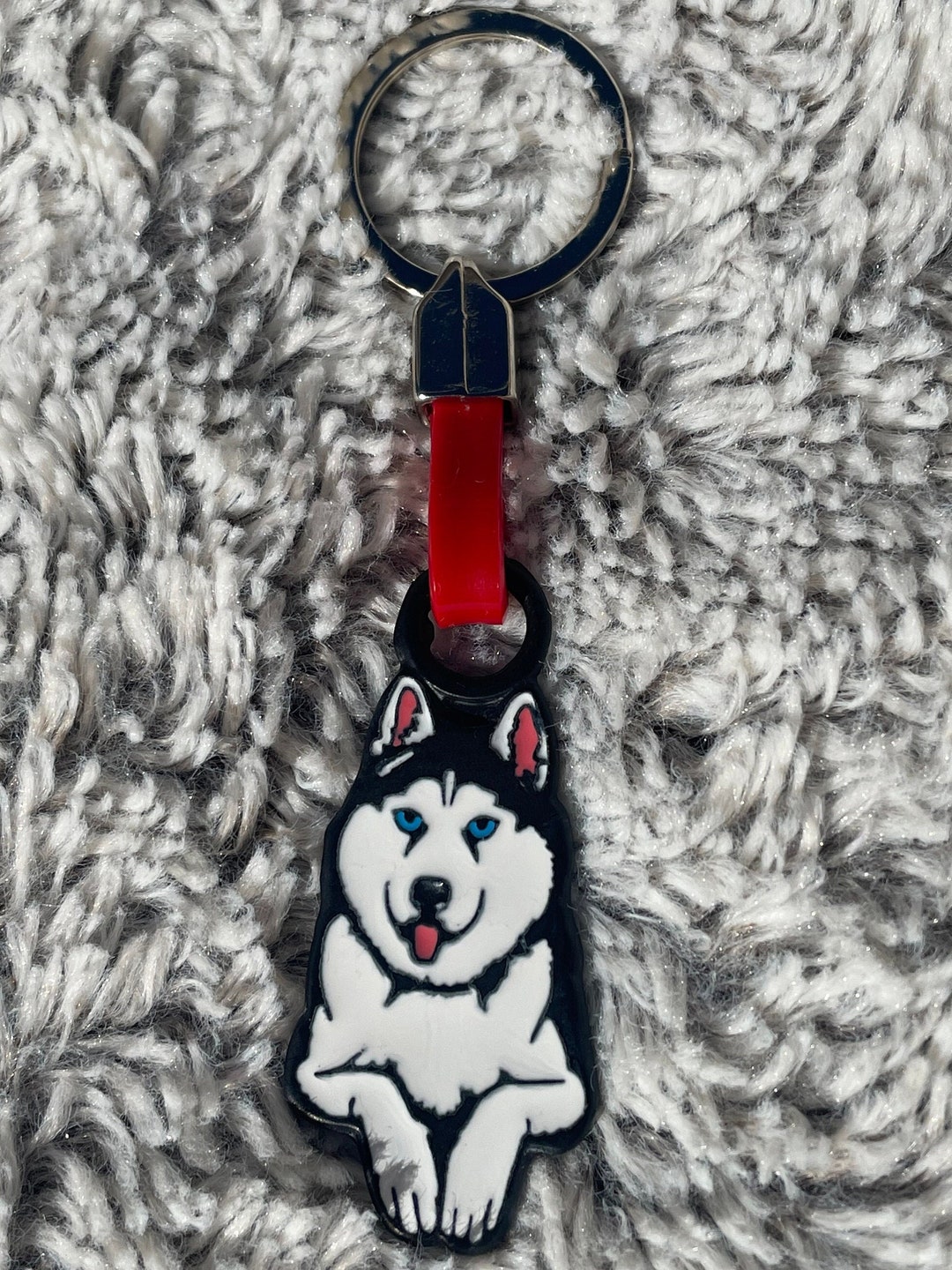 Husky Keychain. Siberian Husky Dog Enameled Black and White Colors With ...