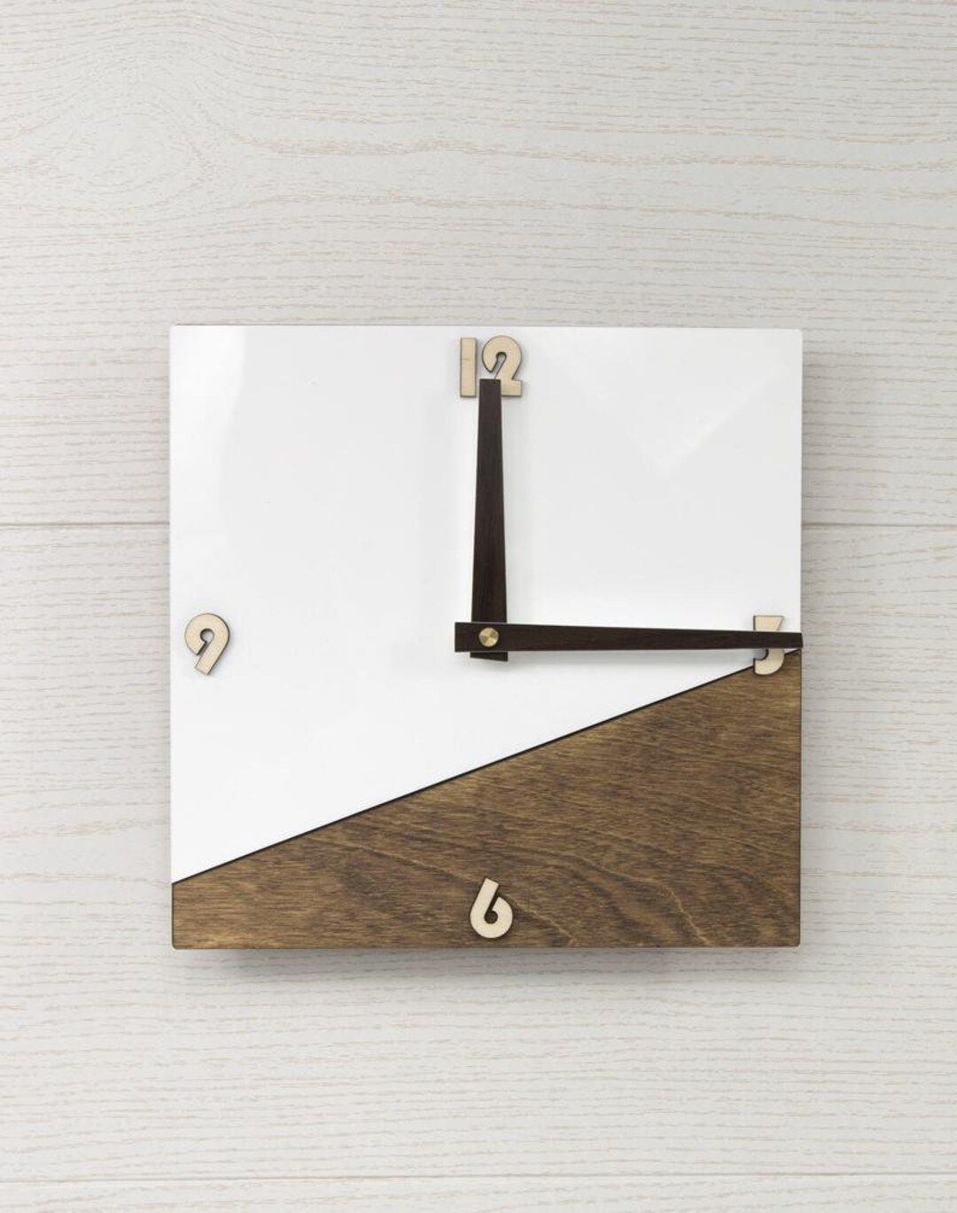 Wooden & White Glass Modern Wall Clock Unique Minimalist Rustic ...