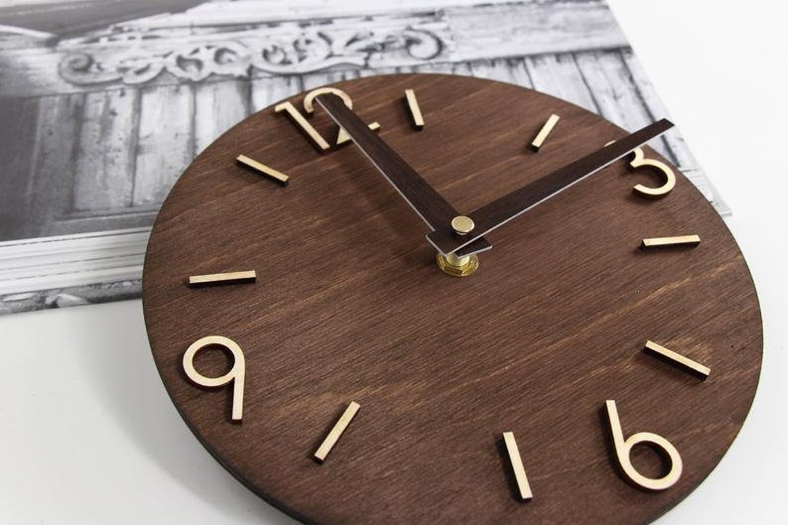 Wooden Wall Clock Modern 3D Round Circle Retro Handmade ABSOLUTELY ...