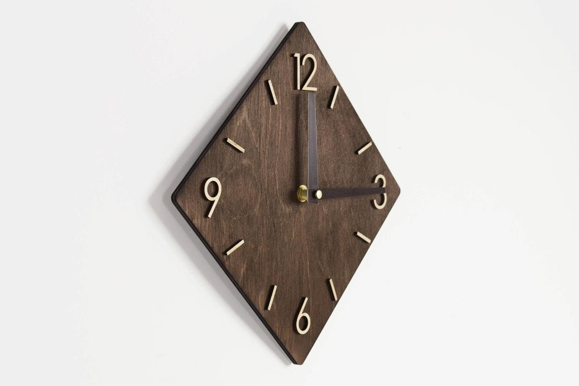 Wooden Wall Clock Modern 3D Rhombus Shape Rustic Handmade - Etsy UK