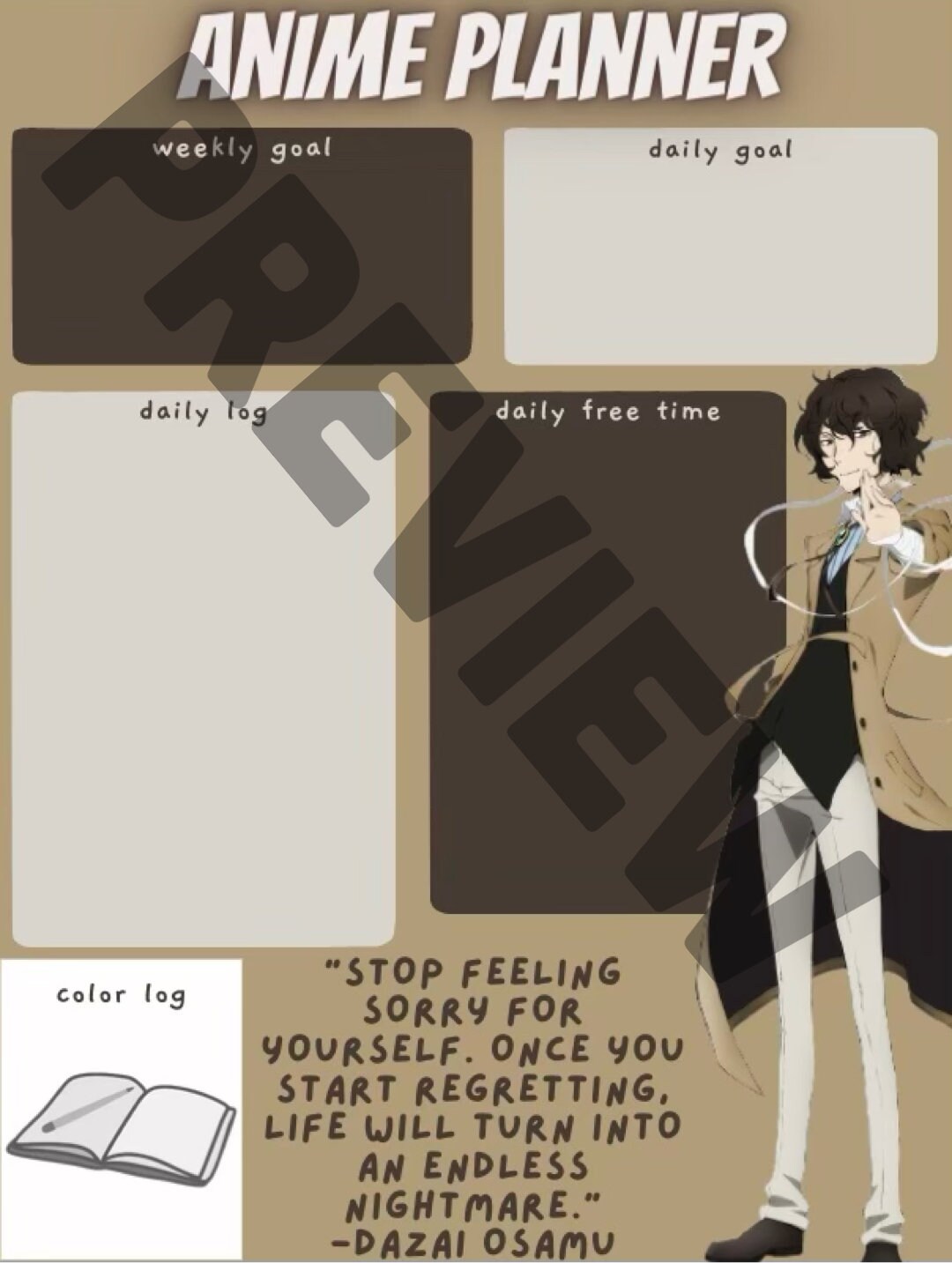 Dazai Anime Planner Bungou Stray Dogs Used for Tracking, Watchlist ...