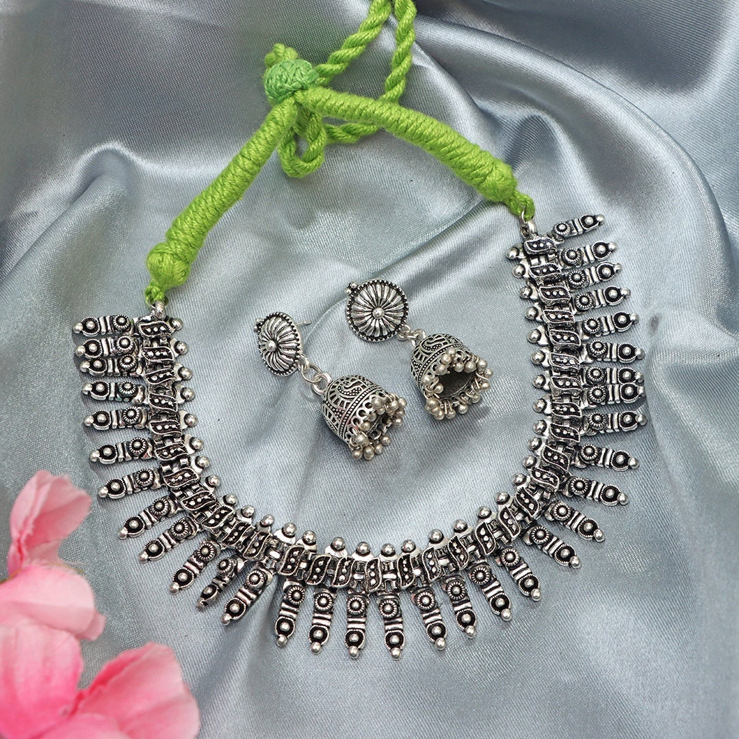 Oxidized Kolhapuri Necklace Set: Silver-plated Indian Jewelry - Etsy