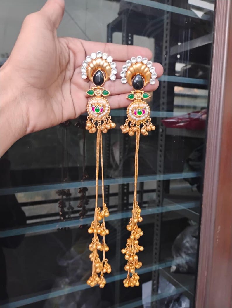 Traditional Long Dangler Kashmiri Earrings | Monalisa Stone, Pacchi ...