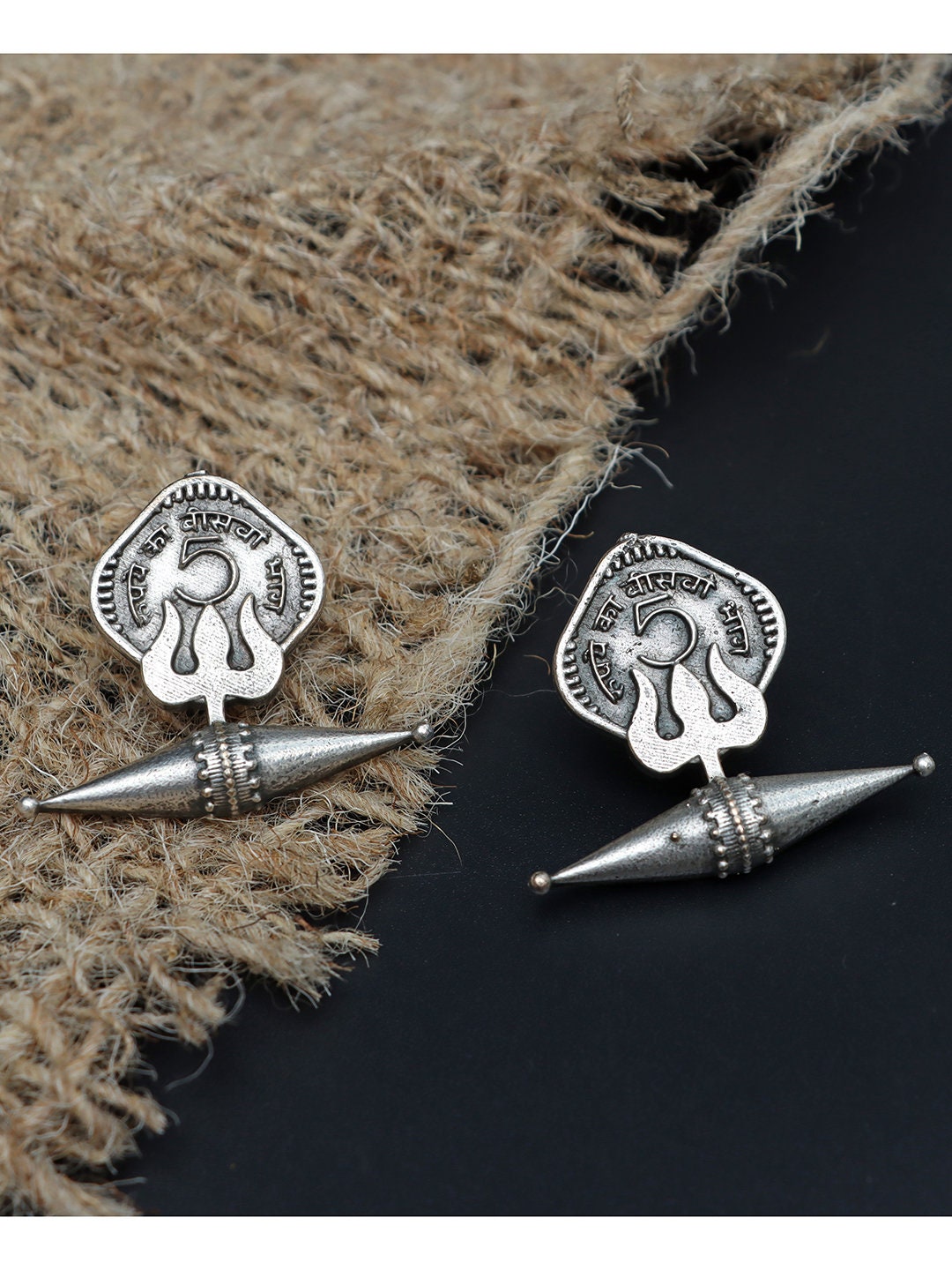 Silver Lookalike Brass Trishul Stud Earrings/ Tassel Earrings/ Silver ...