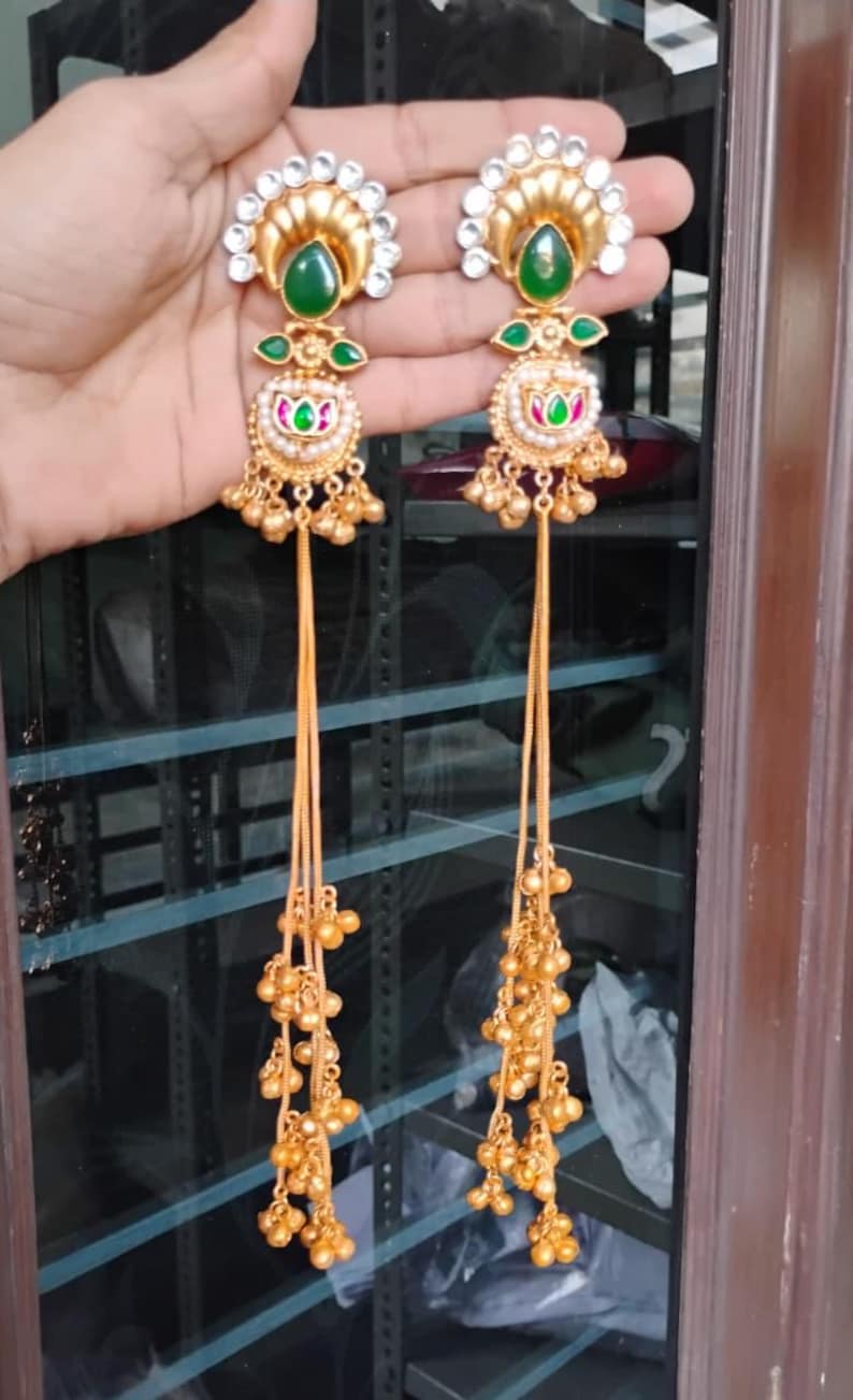 Traditional Long Dangler Kashmiri Earrings | Monalisa Stone, Pacchi ...