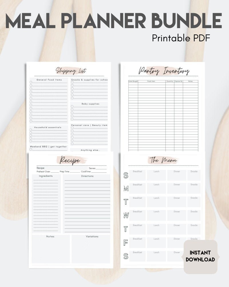 Meal Planning Bundle, Meal Planner Printable, Shopping List, Recipe ...